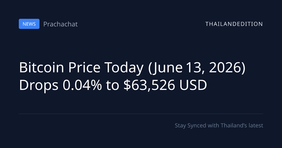 Bitcoin Price Today (June 13, 2026) Drops 0.04% to | thailandedition
